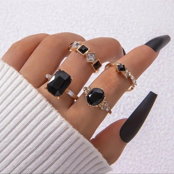 Ficona | Jewelry | Chic Stacking Rings Inlaid Waterish Gemstone Symbol ...